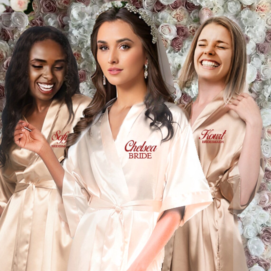 Black Personalized Satin Embroidered Bath Robe Short Length - Etsy