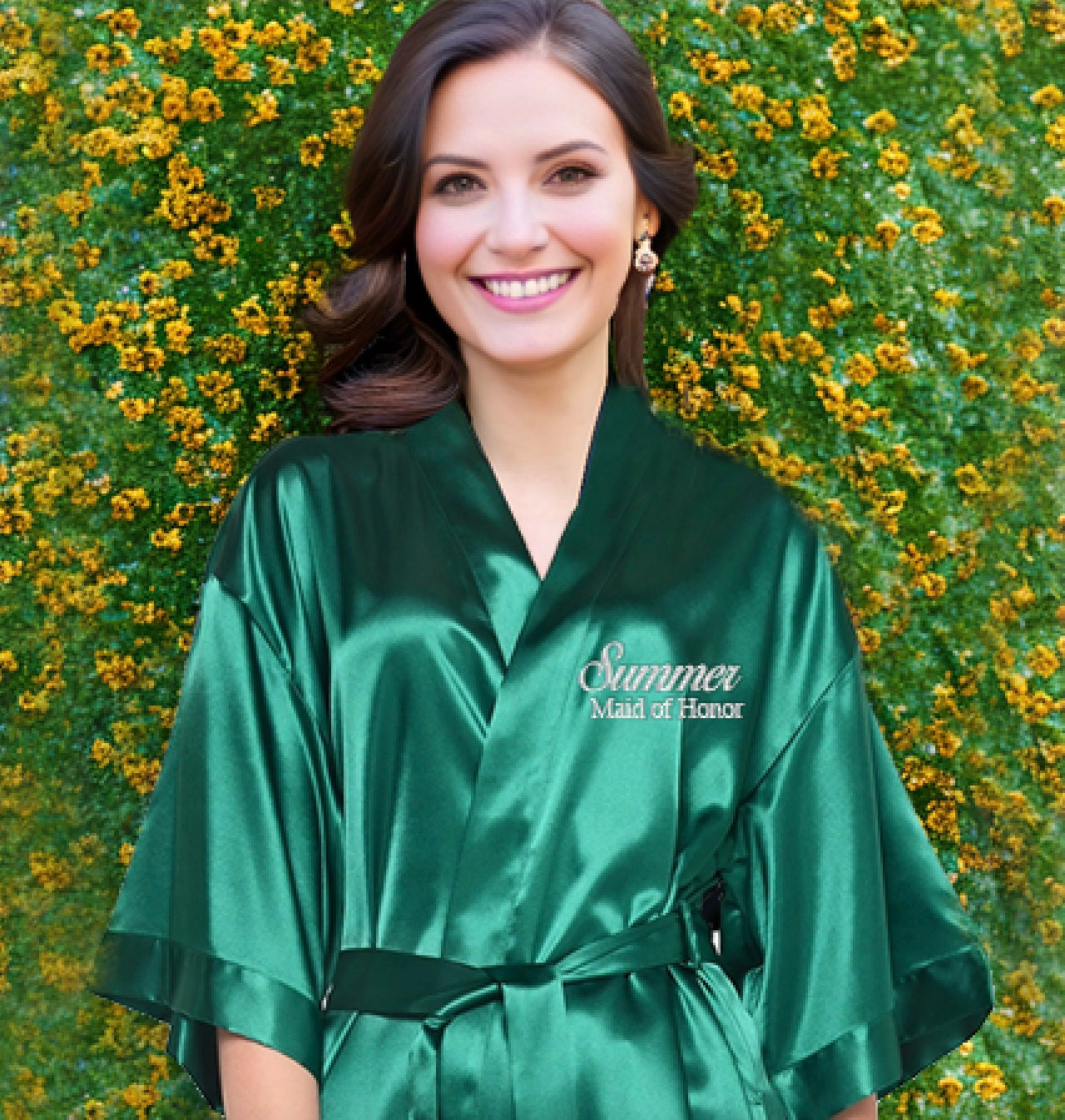 Black Personalized Satin Embroidered Bath Robe Short Length Custom ...