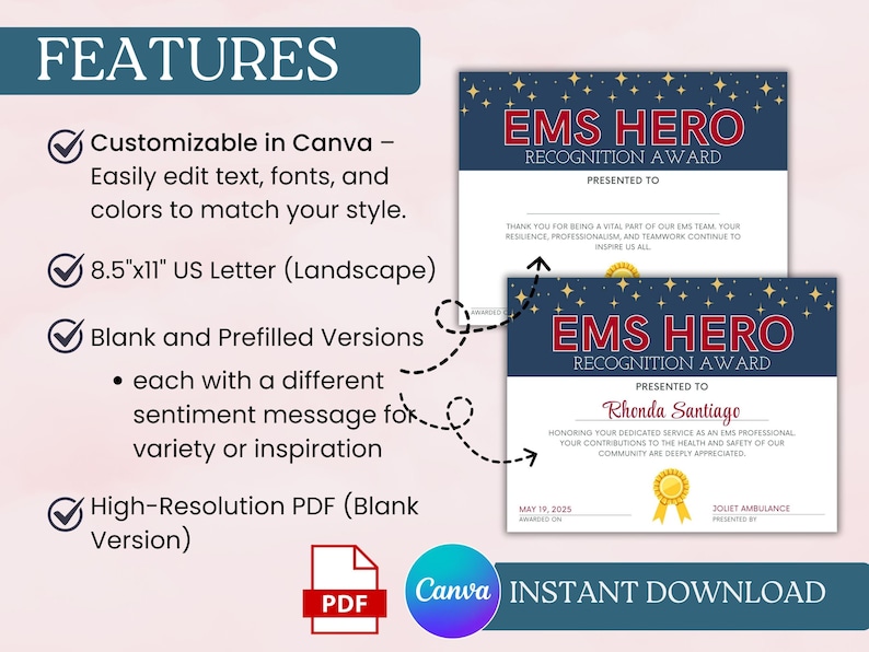 EMS Recognition Certificate Template | EMT Paramedic Appreciation Award ...