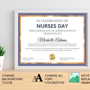 Nurses Recognition Award Certificate | Canva Template | Nursing ...