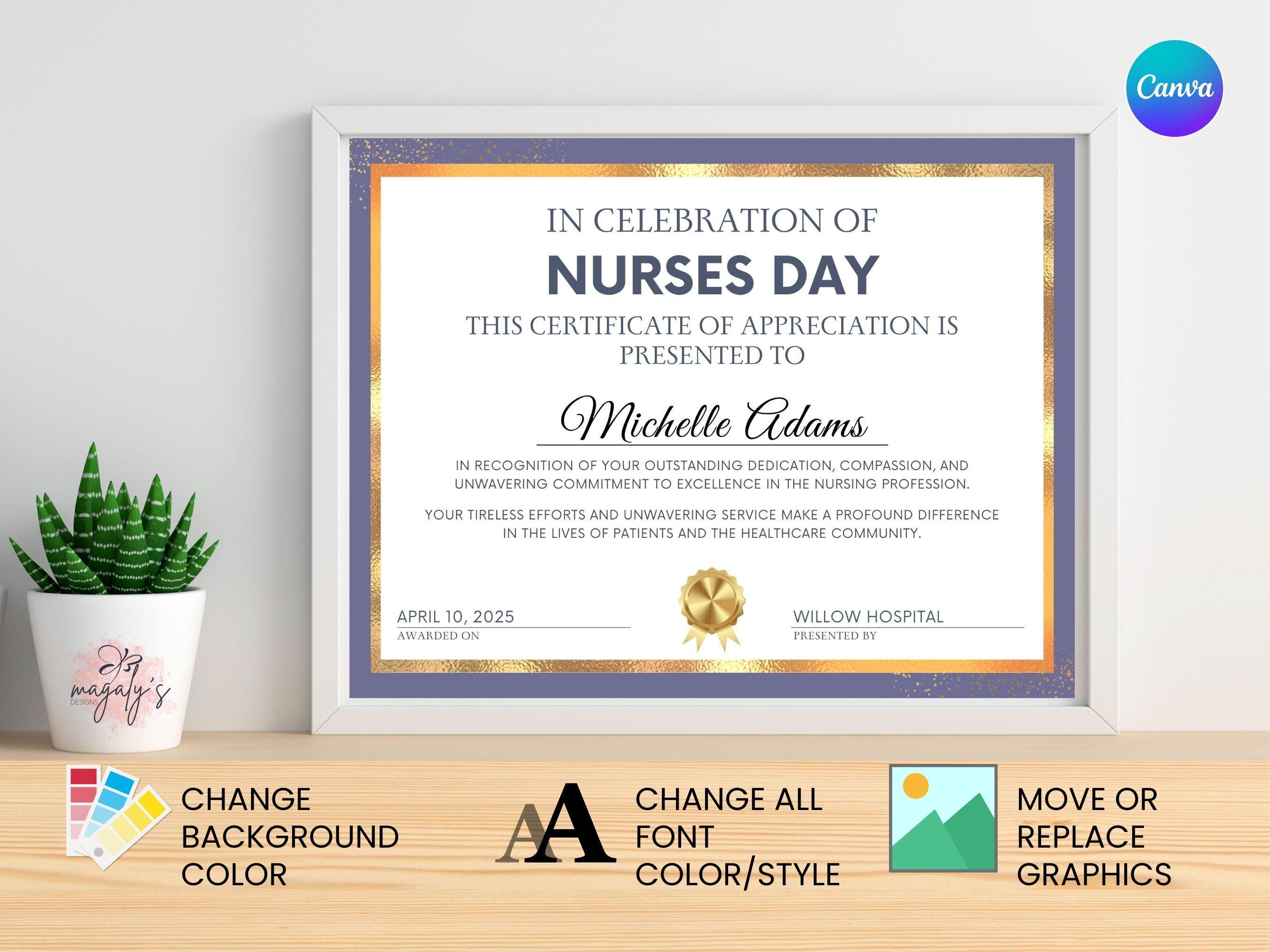 Nurses Recognition Award Certificate | Canva Template | Nursing ...