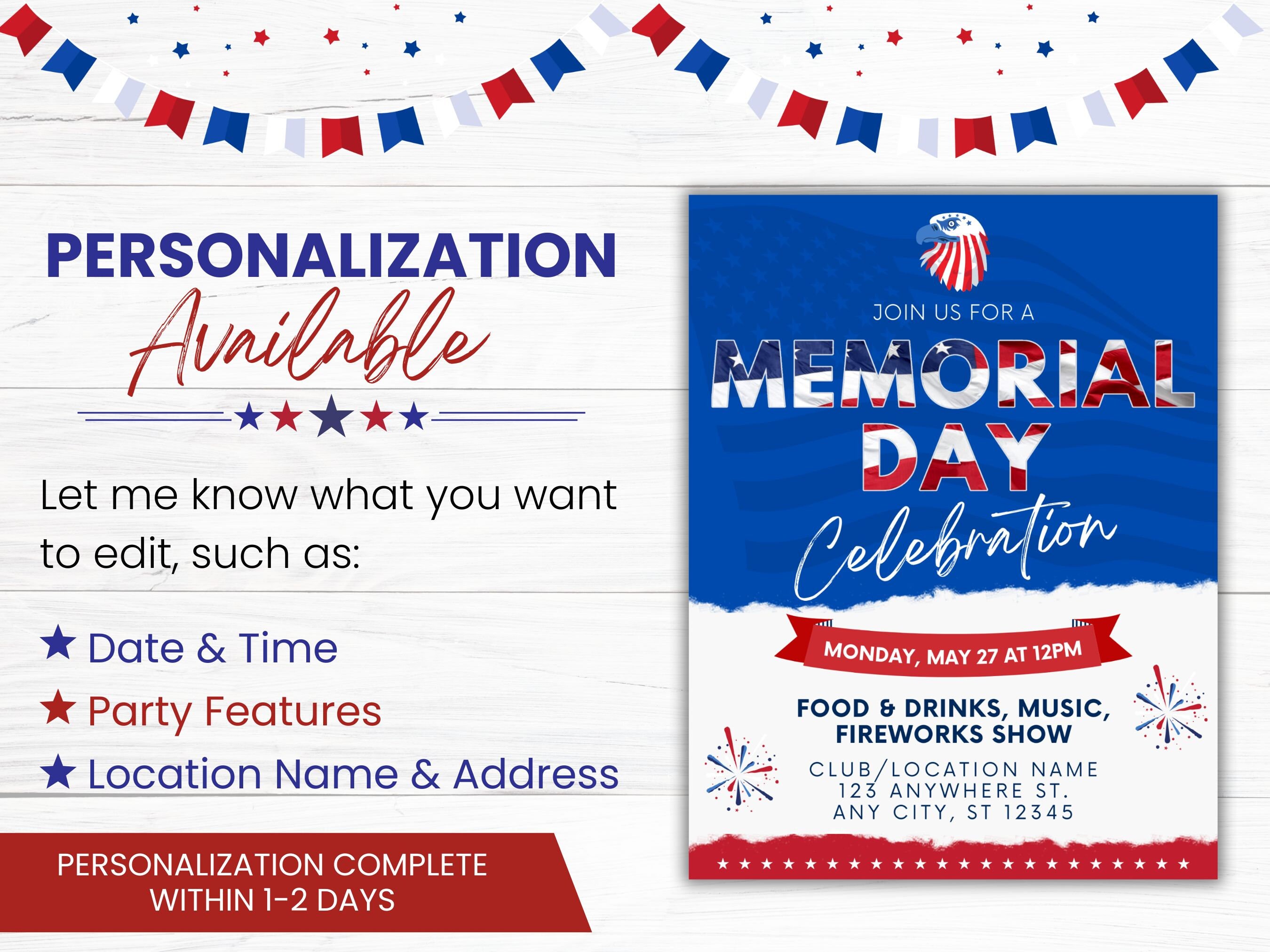 Memorial Day Flyer Template | Red, White, and Blue | Memorial Day Party ...