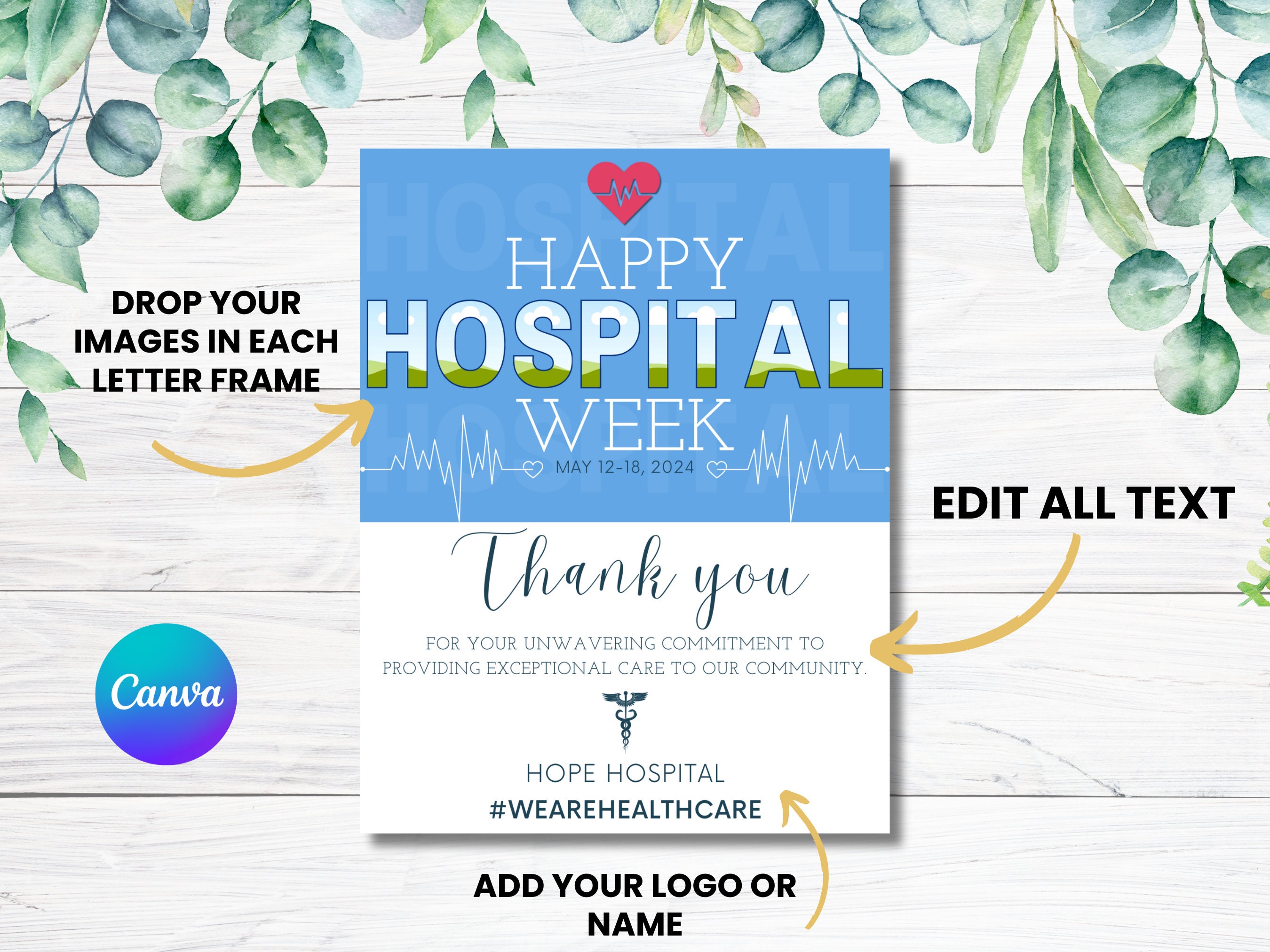 Happy Hospital Week Flyer | Editable Hospital Sign | Staff Appreciation ...
