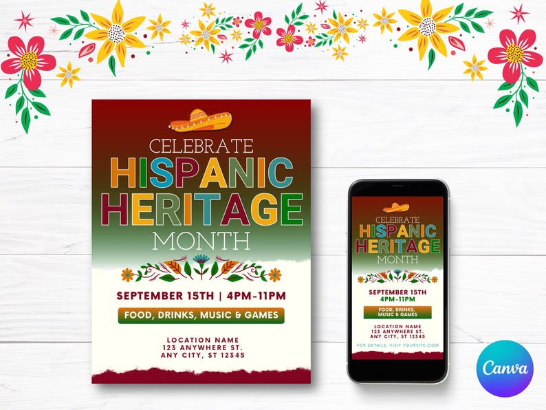 Editable Hispanic Heritage Month Event Flyer | Canva Template - Etsy
