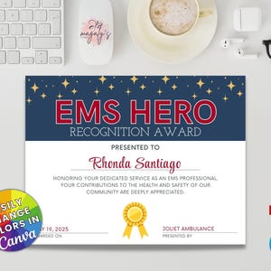 EMS Recognition Certificate Template | EMT Paramedic Appreciation Award ...
