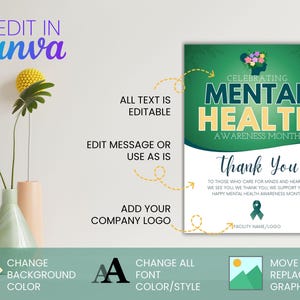 Mental Health Awareness Month Flyer Canva Template | Editable Thank You ...