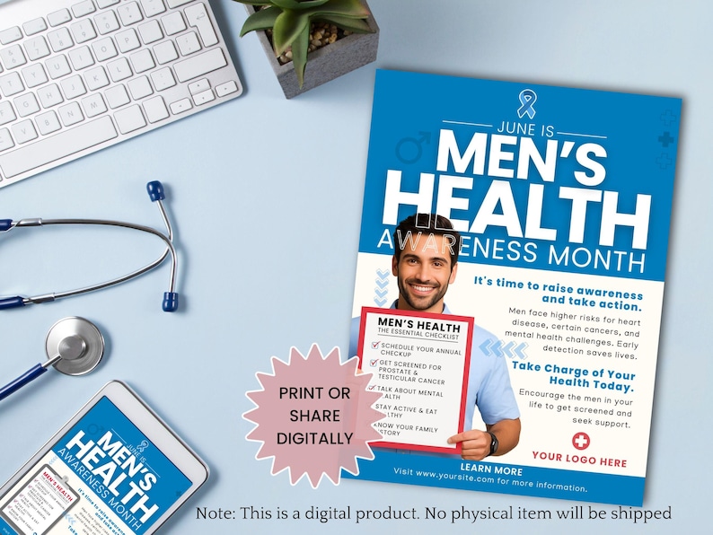 Men’s Health Month Poster Canva Template | Wear Blue in June | Men’s ...