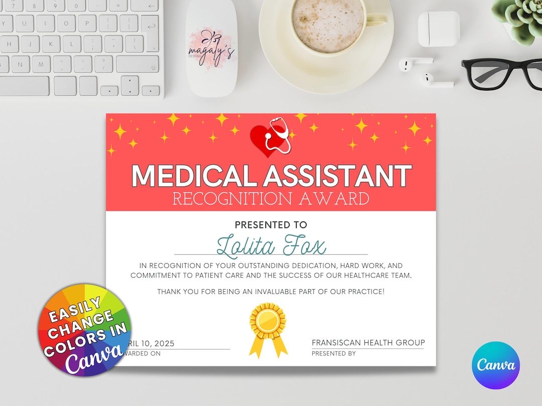 Medical Assistant Recognition Award Certificate | Editable Canva ...