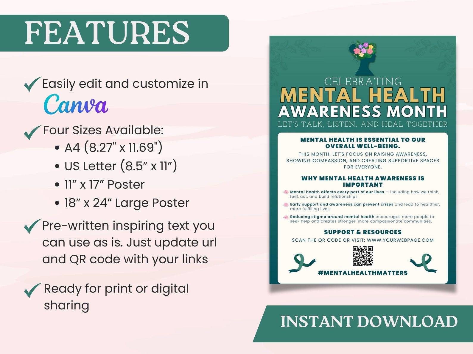 Mental Health Awareness Poster Canva Template | Editable Printable ...