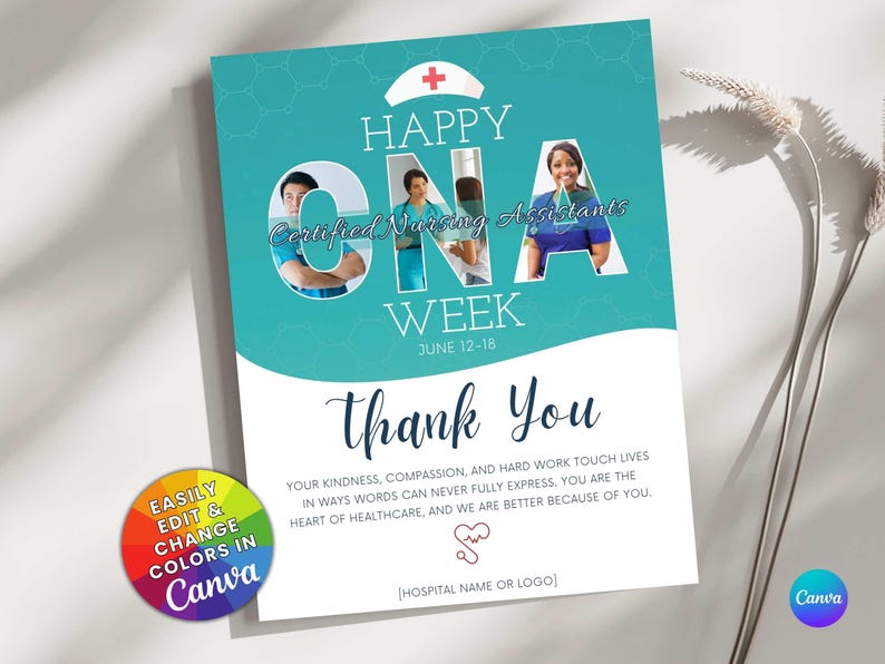 CNA Week Flyer Canva Template | Editable Thank You Flyer for Certified ...
