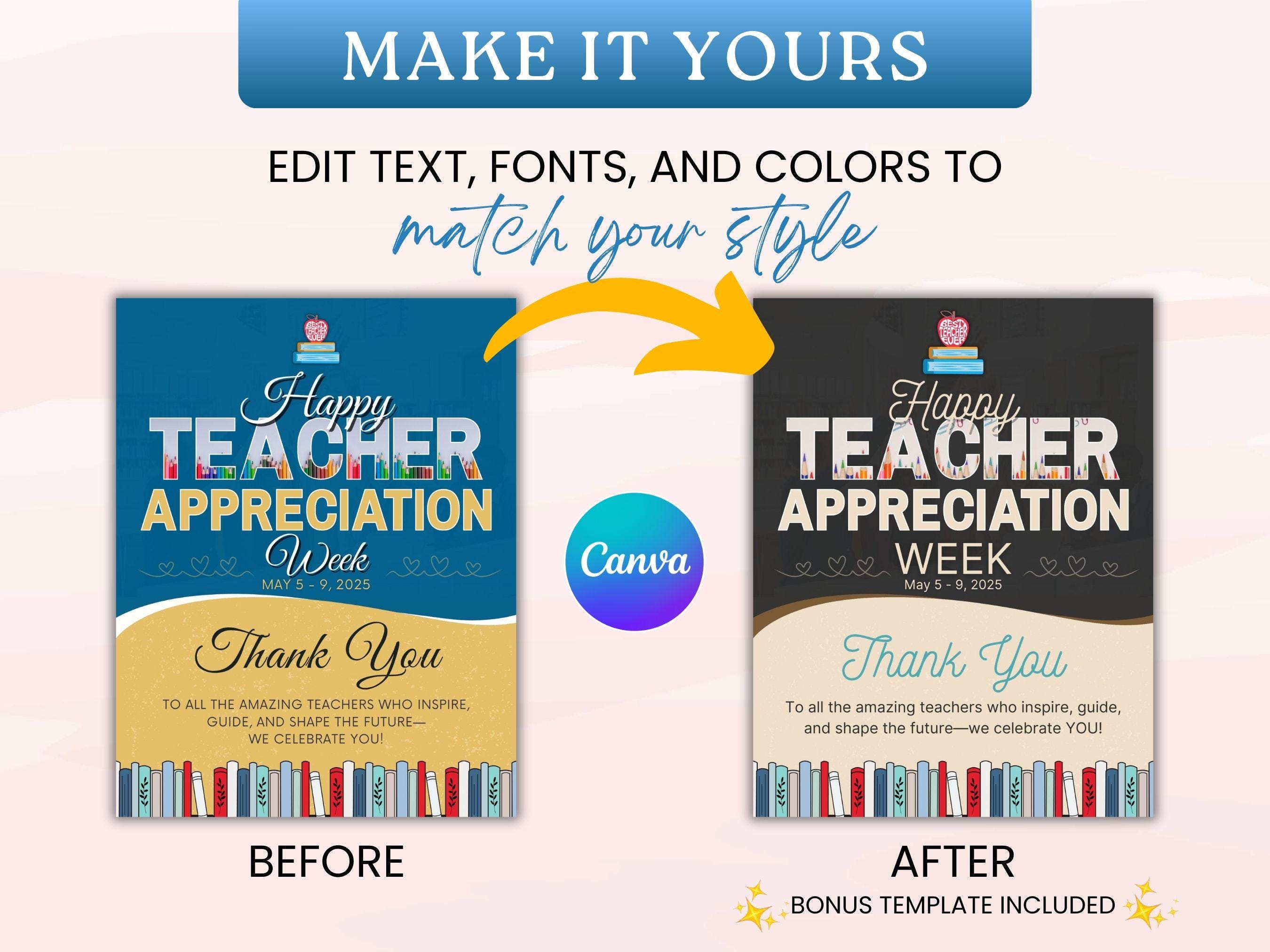 Teacher Appreciation Week Canva Template | Editable Thank You Flyer ...
