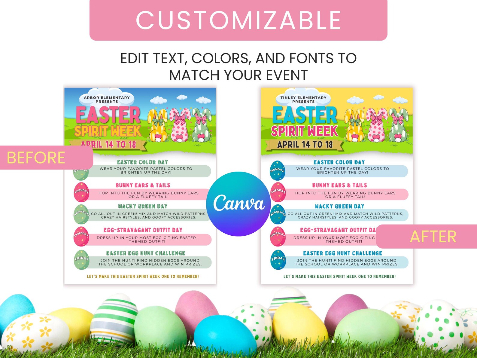 Editable Easter Spirit Week Flyer Template in Canva. Fun Daily Themes ...