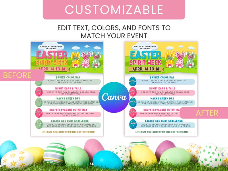 Editable Easter Spirit Week Flyer Template in Canva. Fun Daily Themes ...