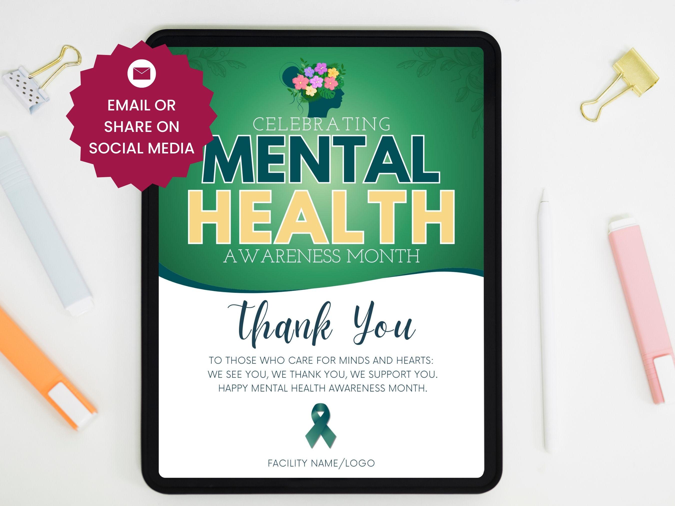 Mental Health Awareness Month Flyer Canva Template | Editable Thank You ...