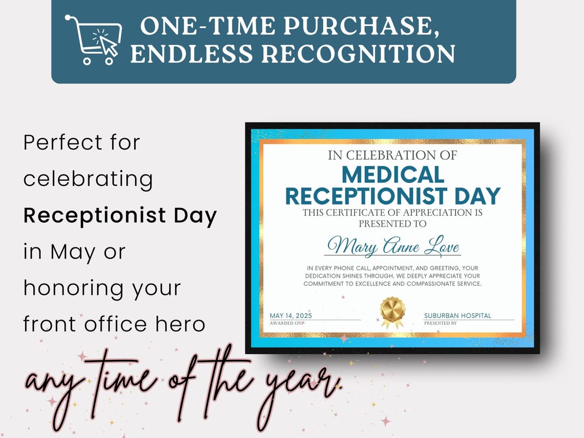 Editable Medical Office Receptionist Award | Healthcare Admin ...