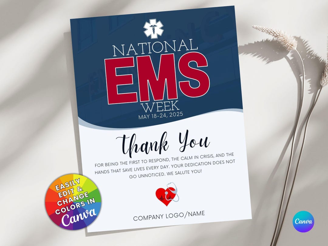 EMS Week Thank You Flyer Canva Template | Editable Appreciation Poster ...