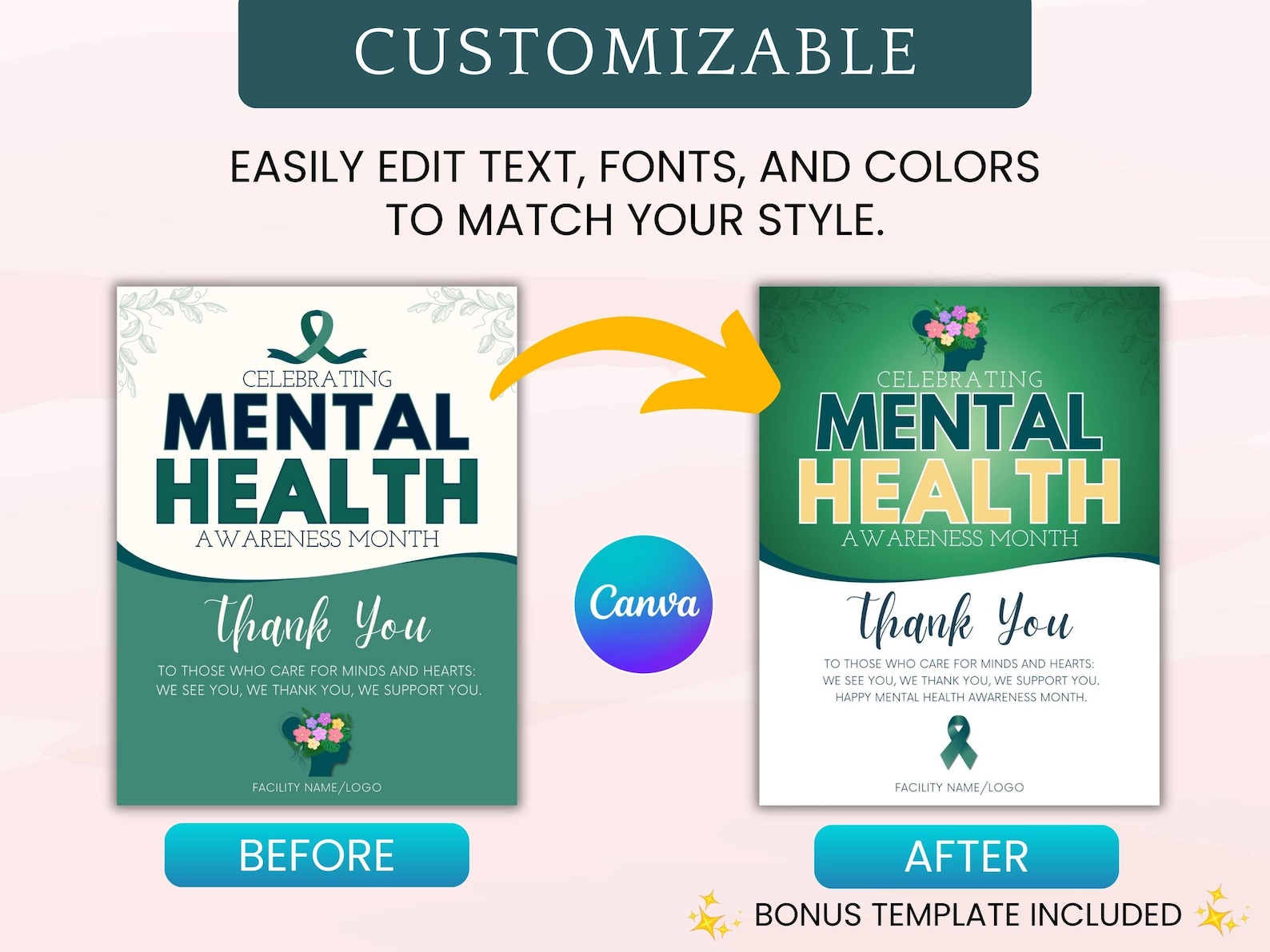 Mental Health Awareness Month Flyer Canva Template | Editable Thank You ...