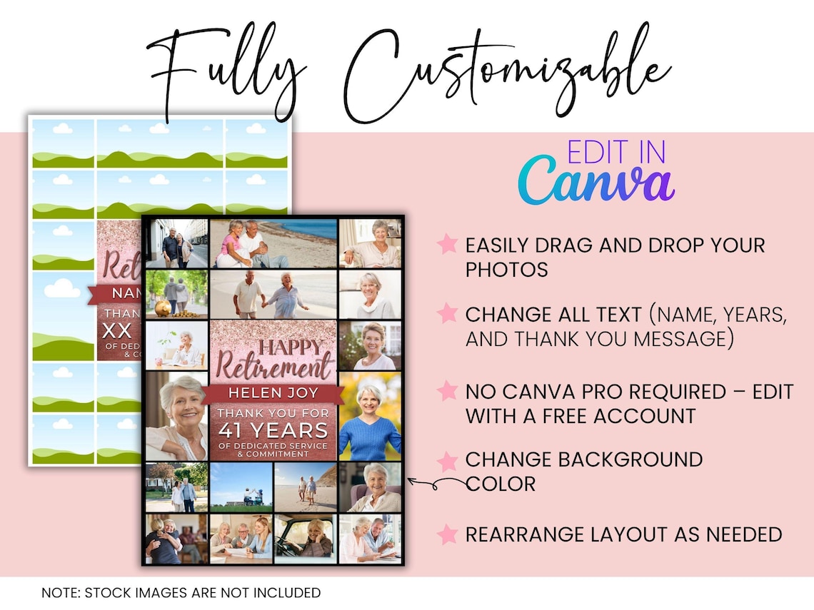 Retirement Photo Collage Template for Women – 18 Photo Frame | Rose ...