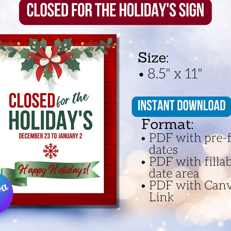 Holiday Hours Sign - Etsy