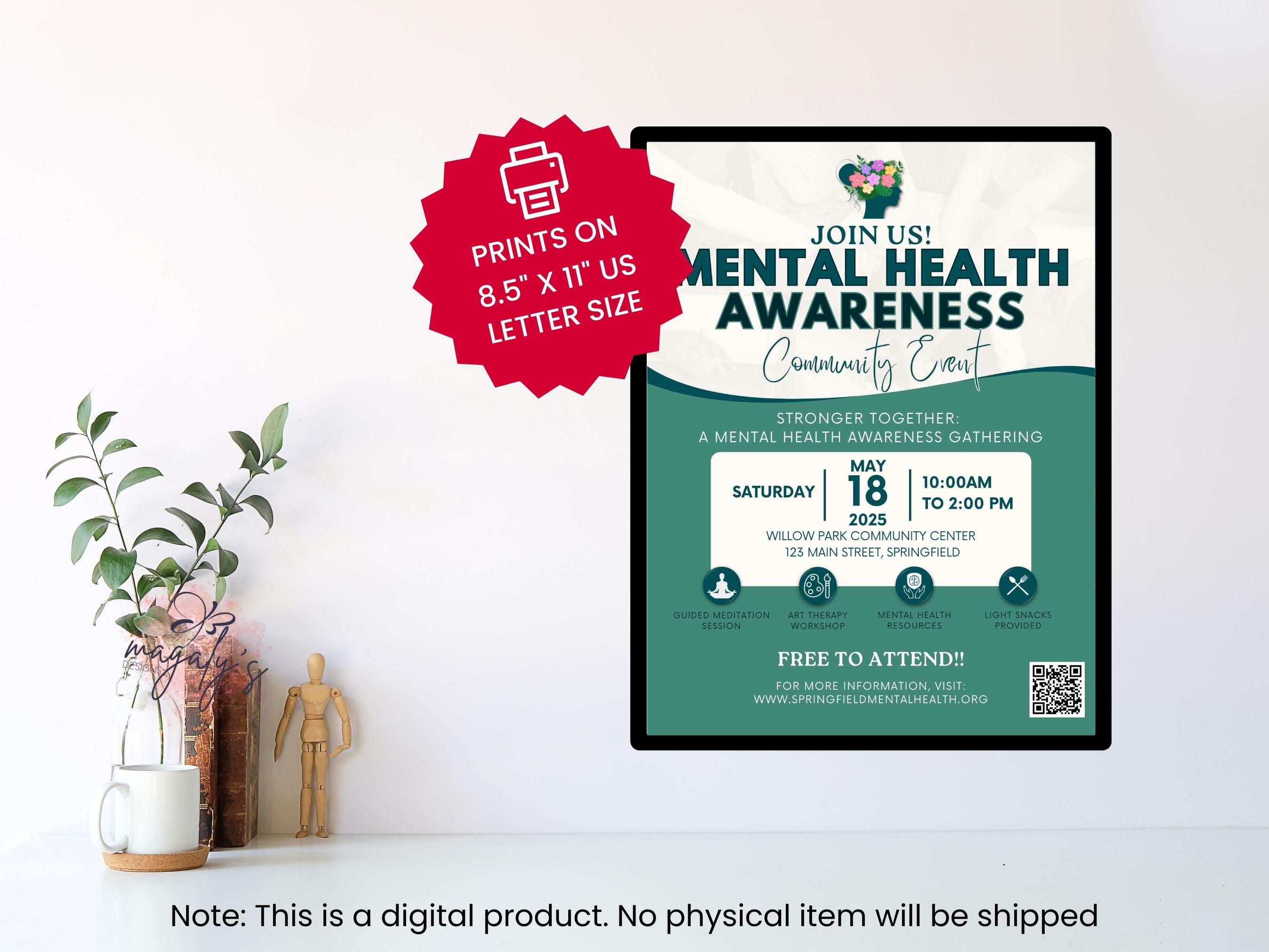 Mental Health Awareness Event Flyer Template | Editable Canva Flyer ...