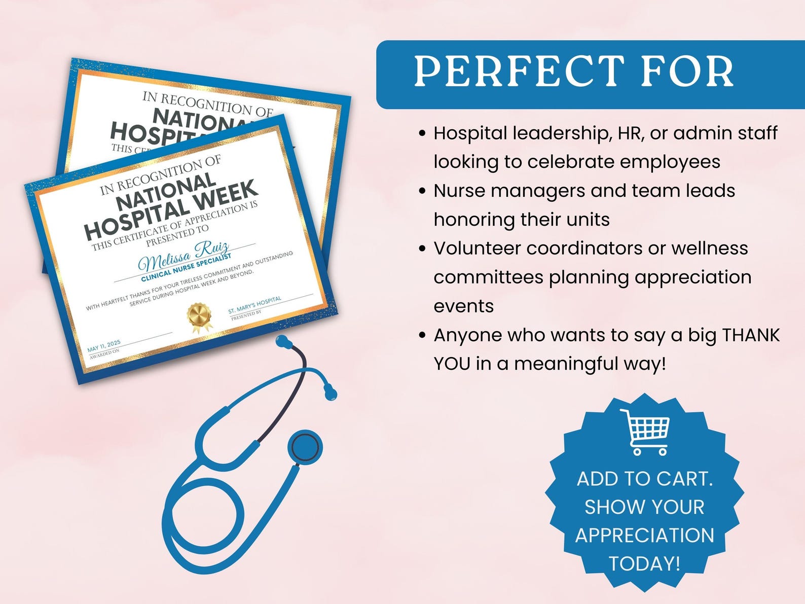 Hospital Week Certificate of Recognition Template | Editable Canva ...