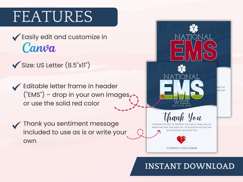 EMS Week Thank You Flyer Canva Template | Editable Appreciation Poster ...