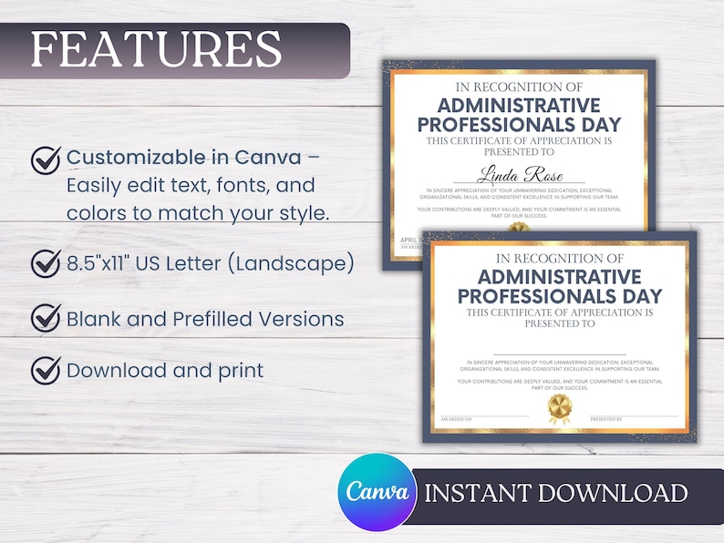 Certificate of Recognition for Administrative Professionals | Canva ...