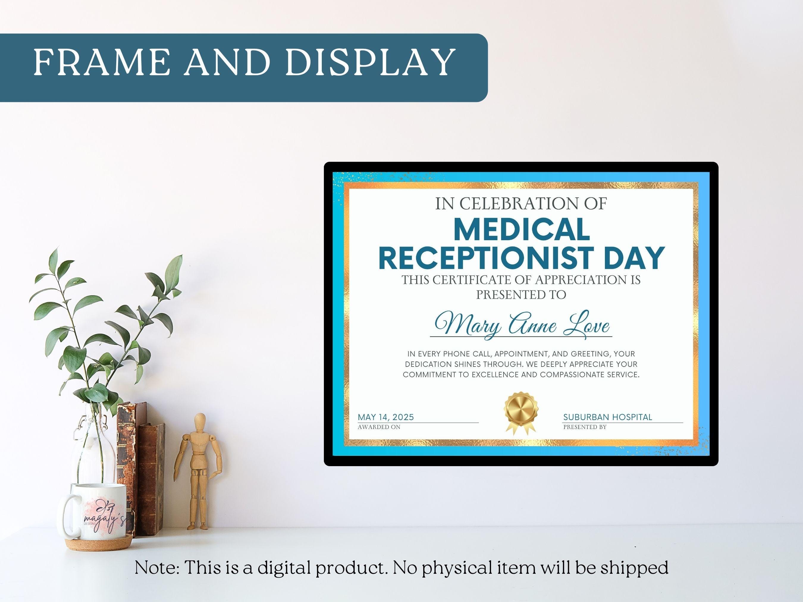 Editable Medical Office Receptionist Award | Healthcare Admin ...