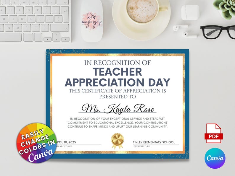 Teacher Appreciation Day Certificate of Recognition | Canva Template ...