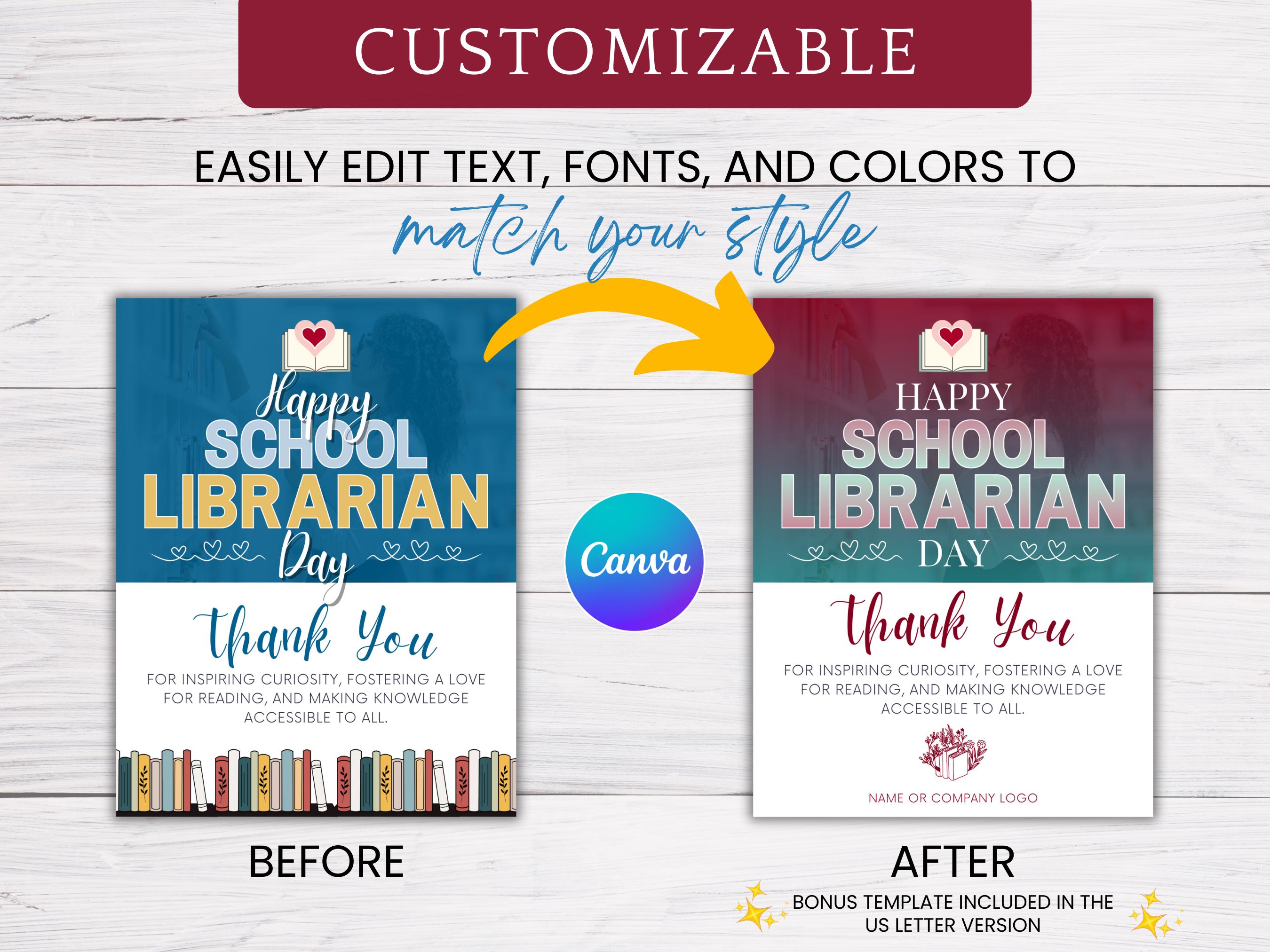 Editable School Librarian Appreciation Flyer | Canva Template + Bonus ...