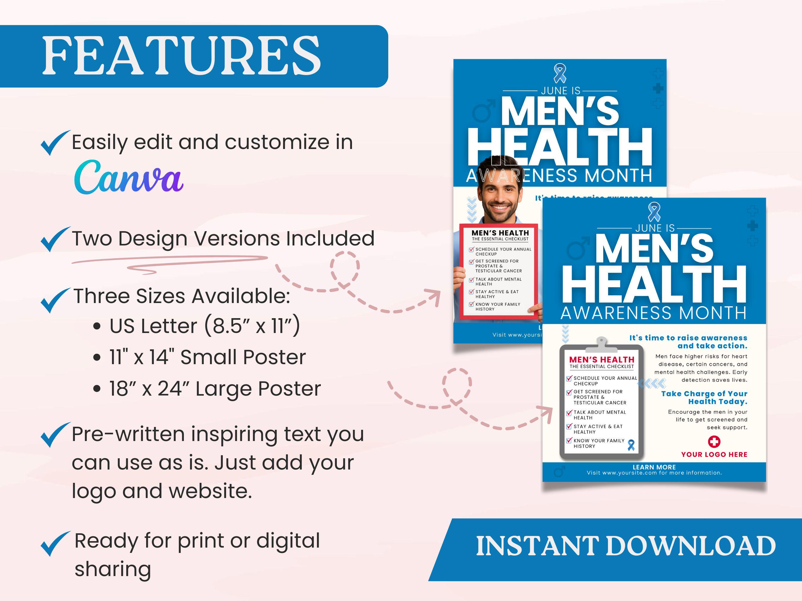 Men’s Health Month Poster Canva Template | Wear Blue in June | Men’s ...