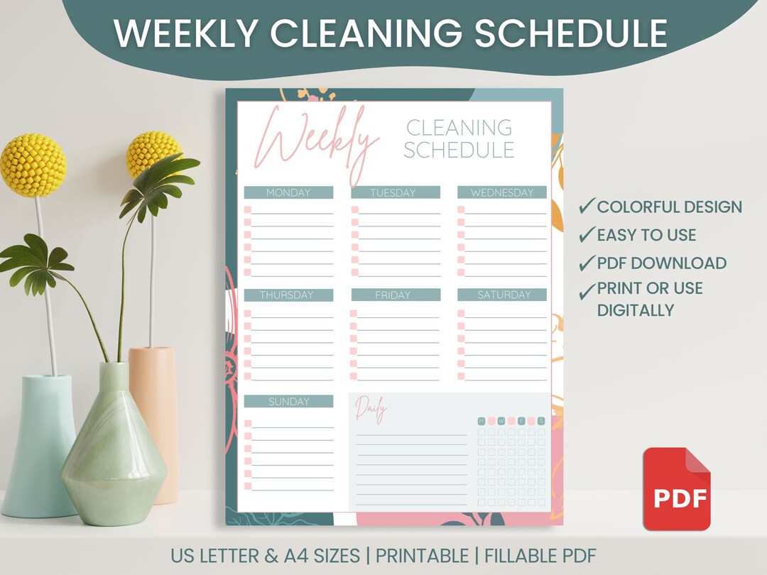 Editable Weekly Cleaning Schedule | Daily Chores Printable ...