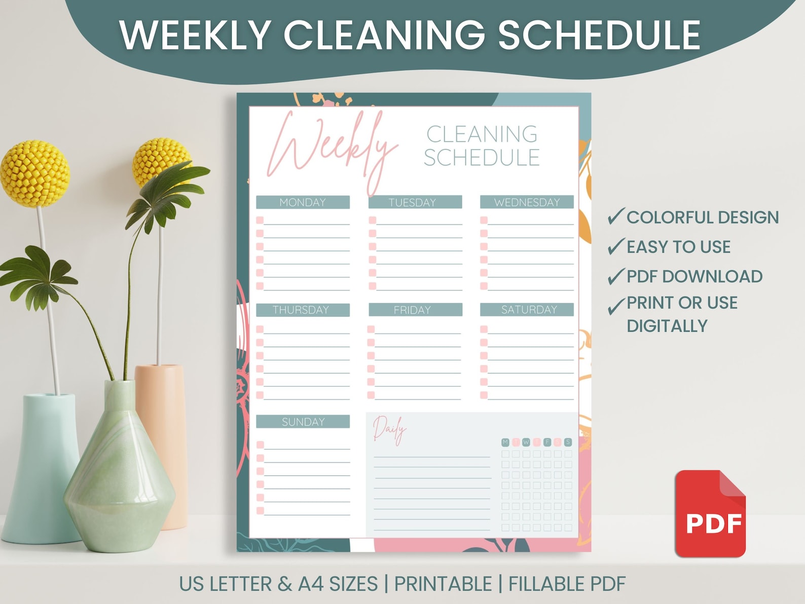Editable Weekly Cleaning Schedule | Daily Chores Printable ...