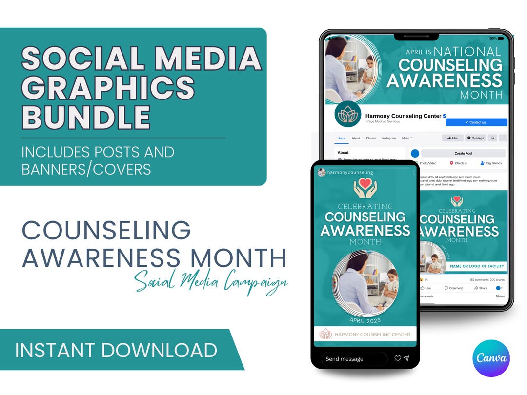 Counseling Awareness Month | Social Media Templates | Mental Health ...