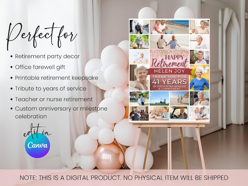 Retirement Photo Collage Template for Women – 18 Photo Frame | Rose ...