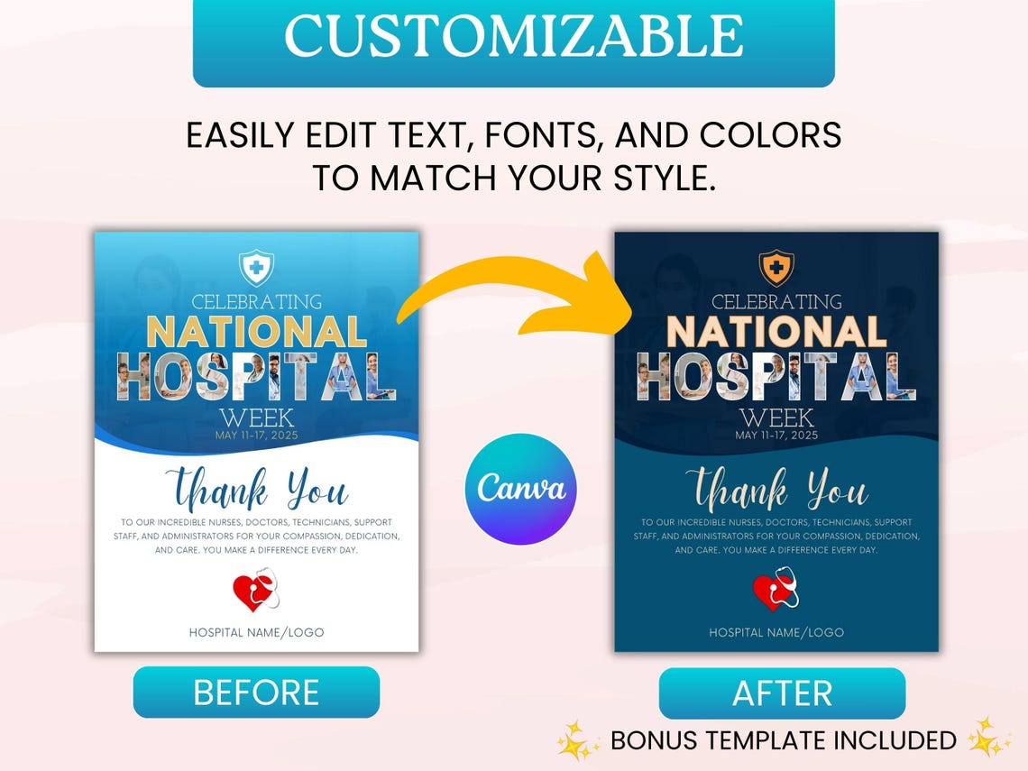 Hospital Week Thank You Flyer Template | Editable Canva Appreciation ...