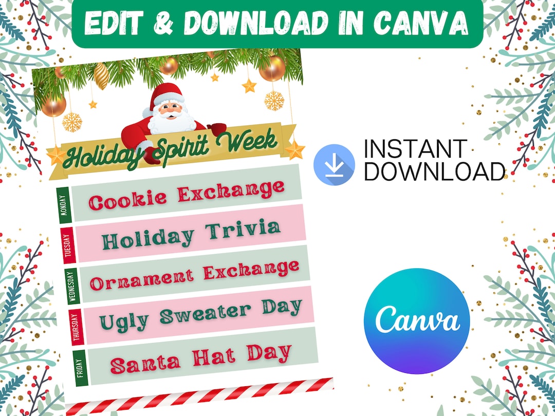Holiday Spirit Week Template | Christmas Events Flyer | Fun Holiday ...