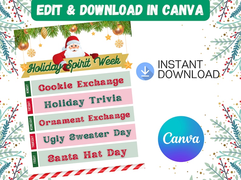 Holiday Spirit Week Template | Christmas Events Flyer | Fun Holiday ...