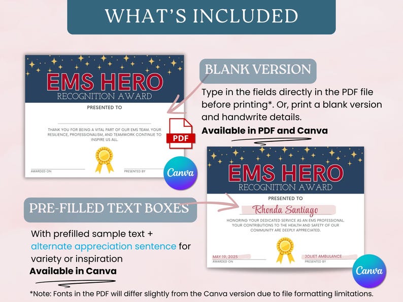 EMS Recognition Certificate Template | EMT Paramedic Appreciation Award ...