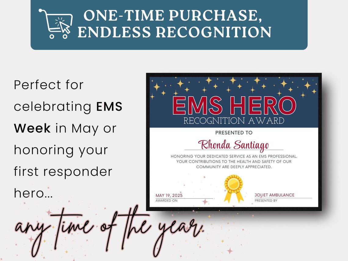 EMS Recognition Certificate Template | EMT Paramedic Appreciation Award ...