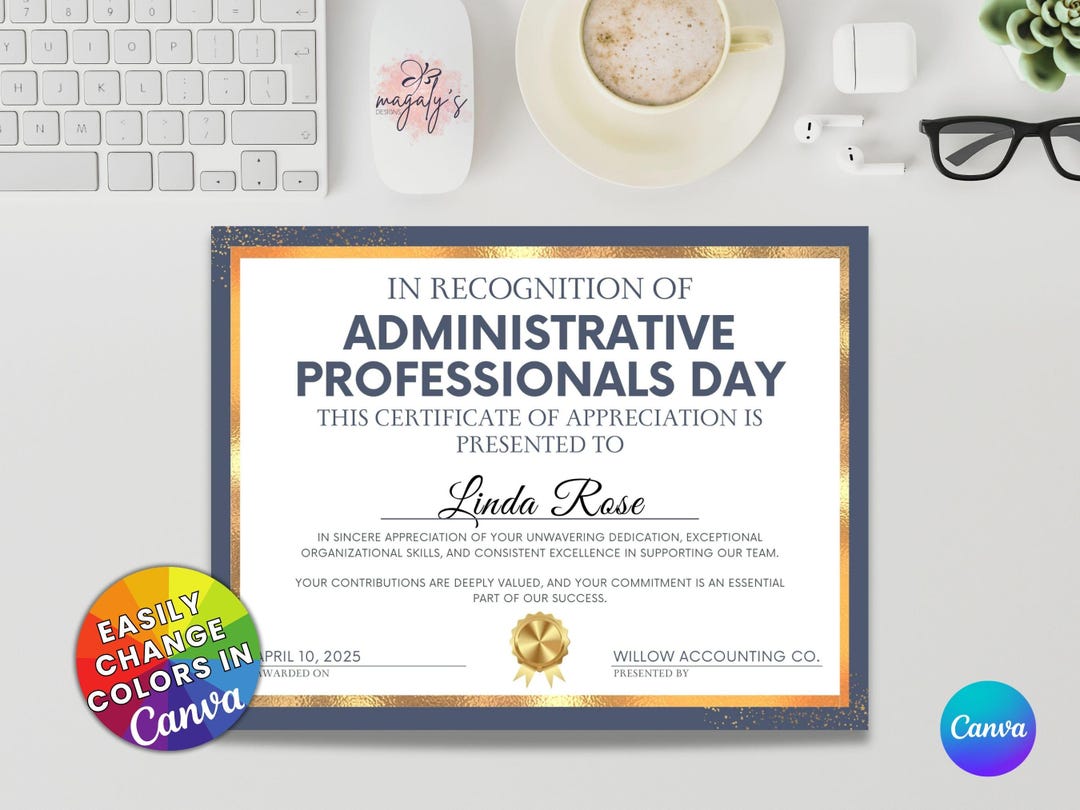 Certificate of Recognition for Administrative Professionals | Canva ...