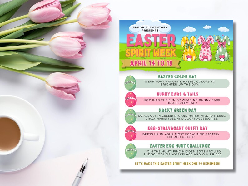 Editable Easter Spirit Week Flyer Template in Canva. Fun Daily Themes ...