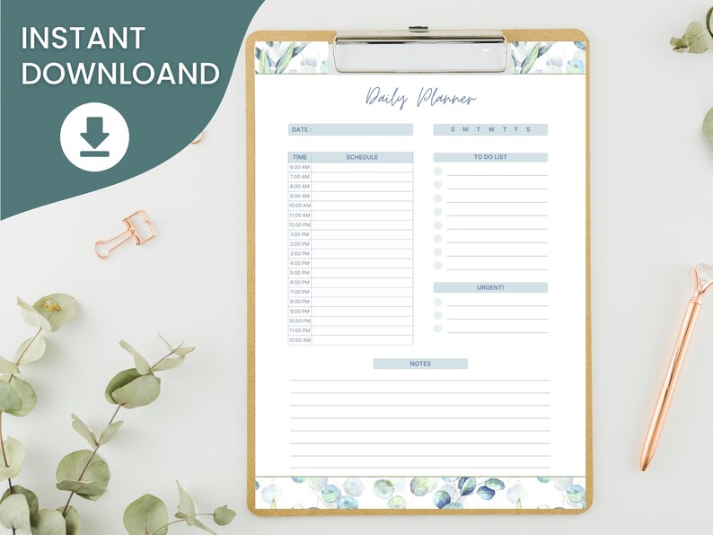 Digital Daily Planner Printable With Eucalyptus Design – To-do List ...