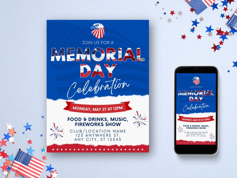 Memorial Day Flyer Template | Red, White, and Blue | Memorial Day Party ...