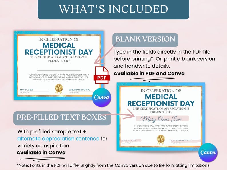 Editable Medical Office Receptionist Award | Healthcare Admin ...