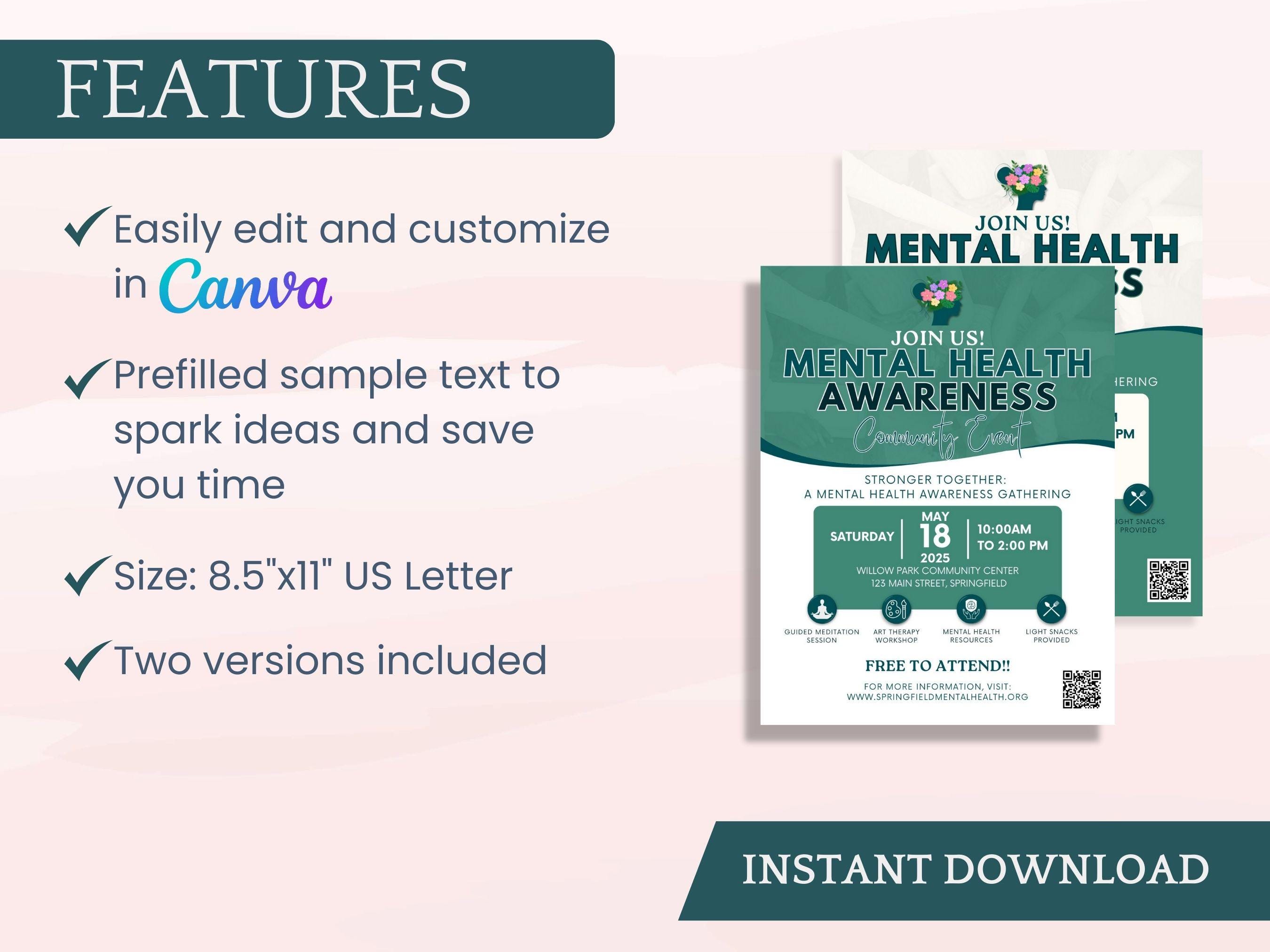 Mental Health Awareness Event Flyer Template | Editable Canva Flyer ...