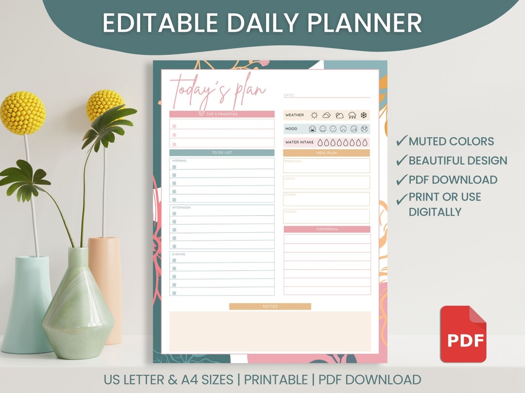 Daily Planner Printable | Daily Routine Editable | to Do List Download ...