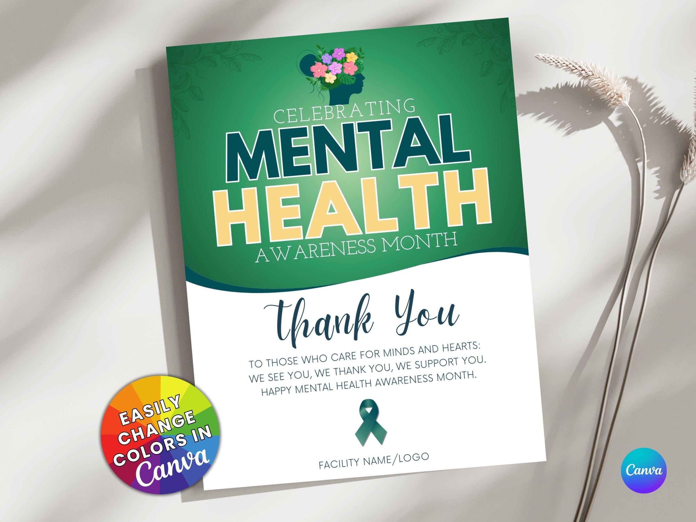 Mental Health Awareness Month Flyer Canva Template | Editable Thank You ...