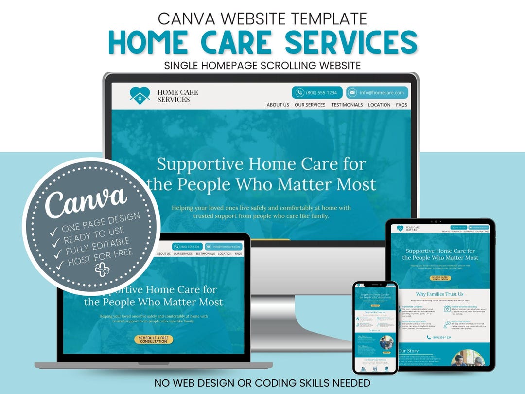 Canva Website for Home Care Business | Senior Care One Page Website ...