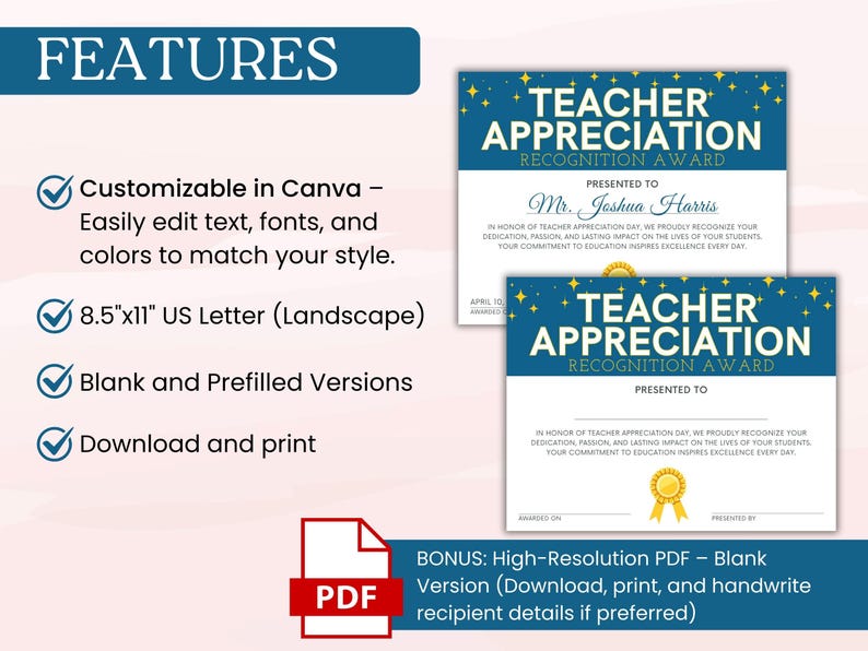 Teacher Award | Certificate of Recognition | Canva Template | Teacher ...